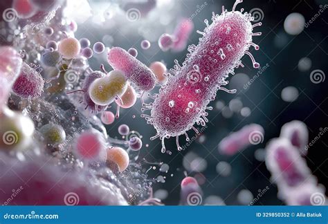 Vibrant Gut Microbiome Healthy Bacteria And Pathogens In Colorful Microscopic Biology View