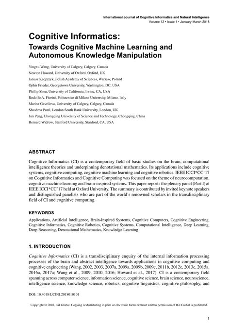 Pdf Cognitive Informatics Towards Cognitive Machine Learning And Autonomous Knowledge