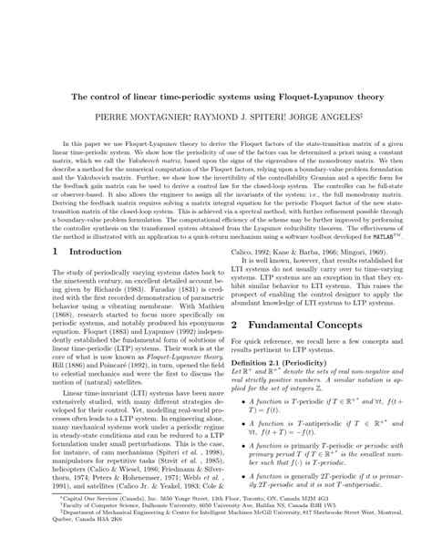 Pdf The Control Of Linear Time Periodic Systems Using Floquet