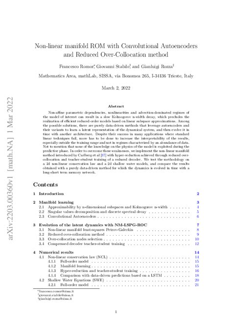 Pdf Non Linear Manifold Rom With Convolutional Autoencoders And