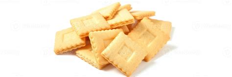 Delicious Rectangular Crackers Stacked Together On A White Background