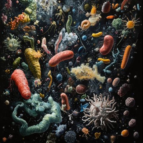 Intricate Array Of Various Bacteria And Microbes In A Vibrant And