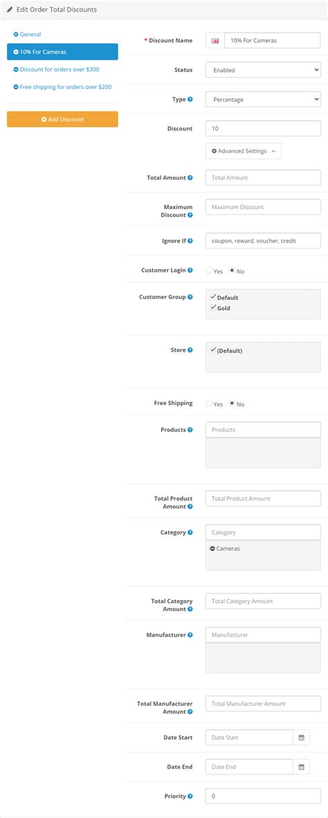 Opencart Order Total Discounts