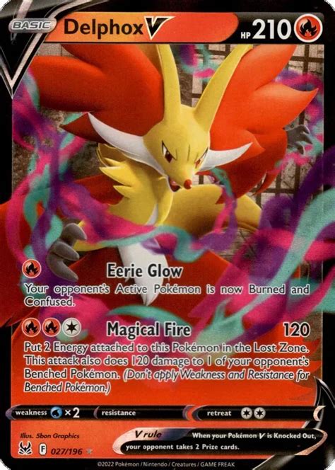 Delphox V 027 196 Lost Origin Holo 2022 Ultra Rare Aluminetcg
