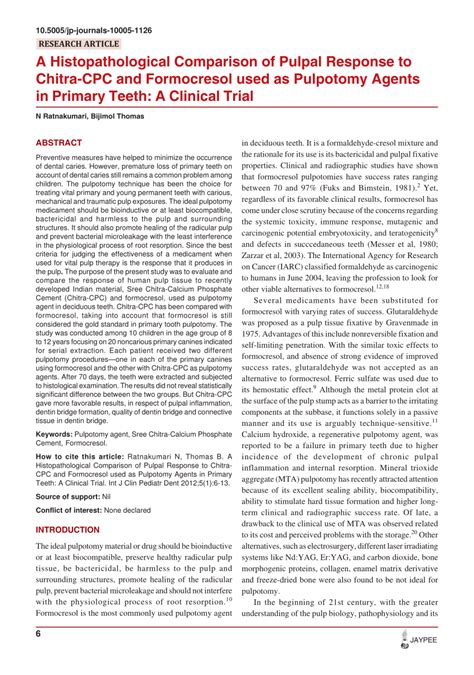Pdf A Histopathological Comparison Of Pulpal Response To Chitra Cpc And Formocresol Used As