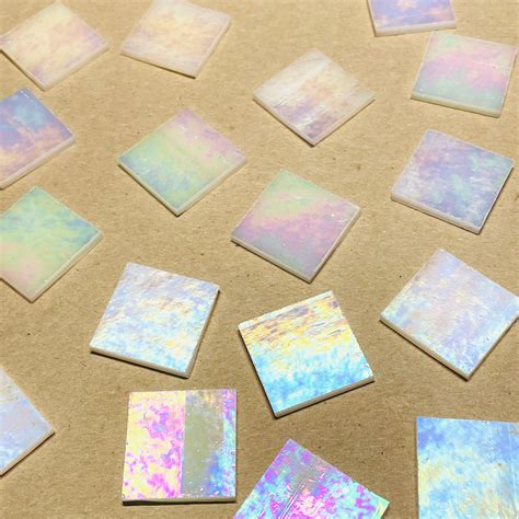 1 Iridescent White Stained Glass Mosaic Tiles Etsy