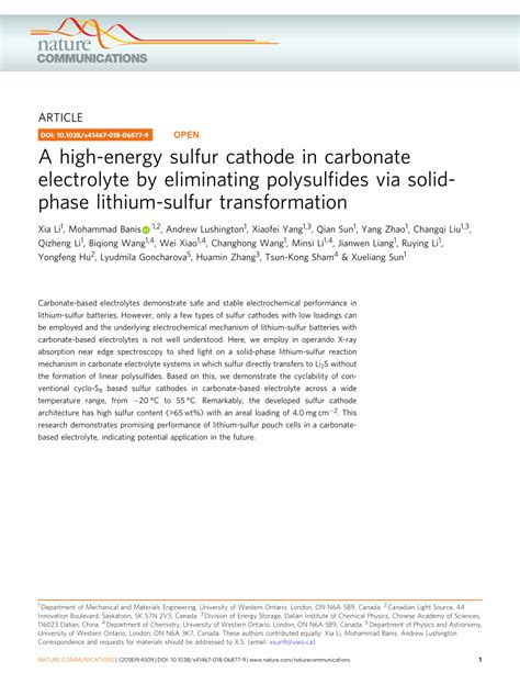 Pdf A High Energy Sulfur Cathode In Carbonate Electrolyte By Eliminating Polysulfides Via