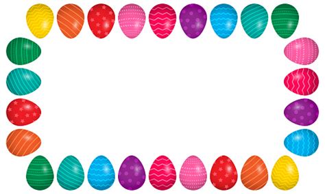 부활절 달걀 테두리 행에 있는 3d 달걀 밝은 장식 프레임 무지개 배경 벡터 그림 3차원 형태에 대한 스톡 벡터 아트 및 기타 이미지 3차원 형태 4월 개념 Istock