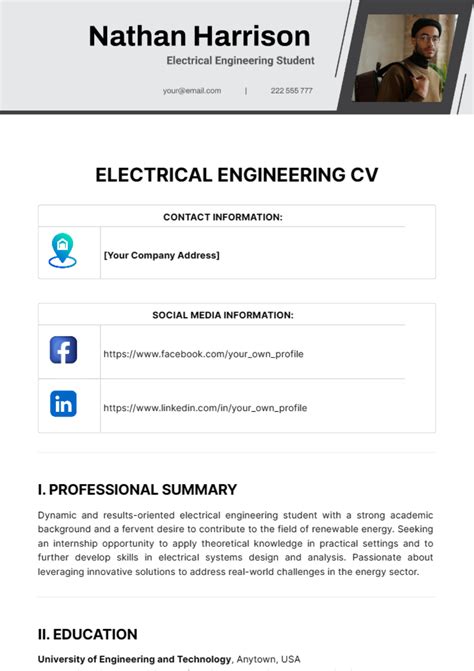 Free Electrical Engineering Babe CV Template Edit Online Download Template Net