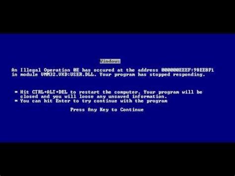 Blue Screen Of Death Windows 95 98 Youtube