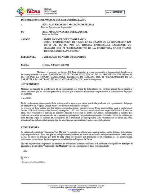 Informe 094 2022 Nwcq Io Sobre Incumplimientos De Pagos Pdf