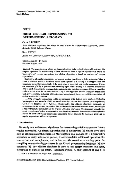 Pdf From Regular Expressions To Deterministic Automata