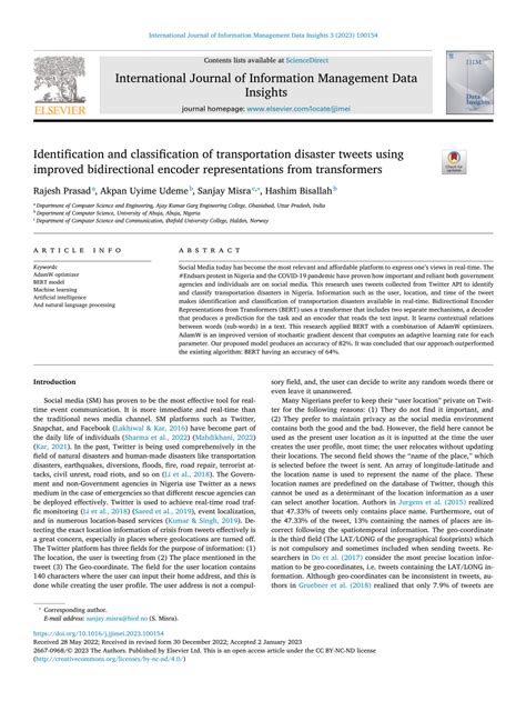 Pdf Identification And Classification Of Transportation Disaster Tweets Using Improved