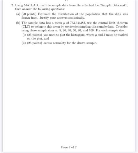 Solved 2 Using Matlab Read The Sample Data From The
