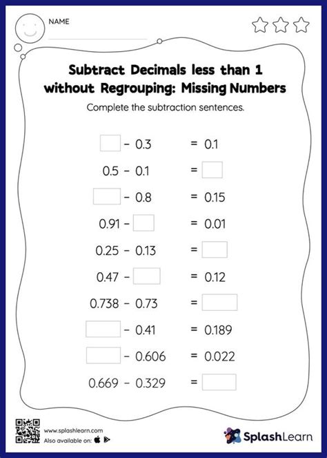 Subtract Decimals Worksheets For Th Graders Online Splashlearn Page
