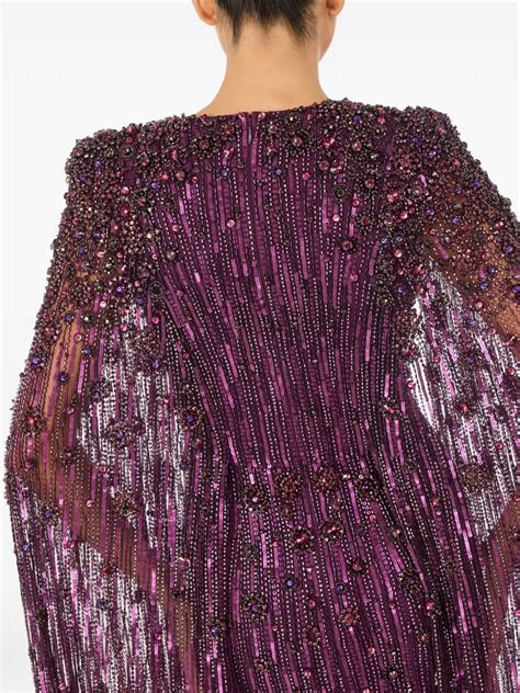 Jenny Packham Sweet Silva Beaded Cape Maxi Dress In Purple Modesens