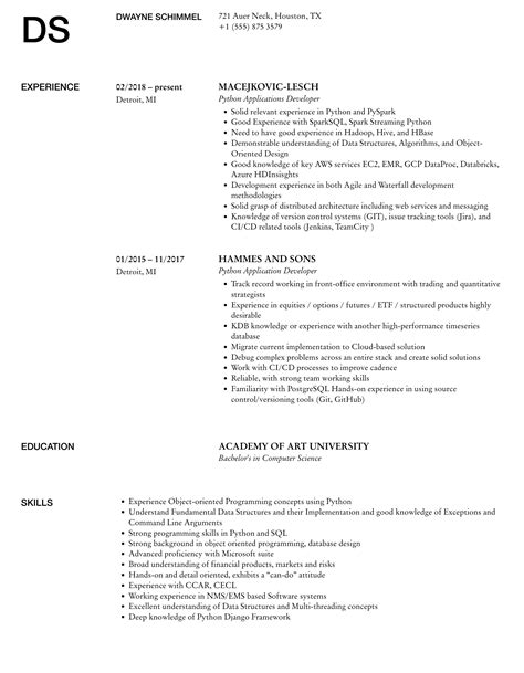 Python Resume Samples Velvet Jobs
