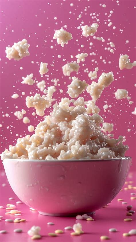Dynamic Popcorn Explosion From Bowl On Vibrant Pink Background Exciting