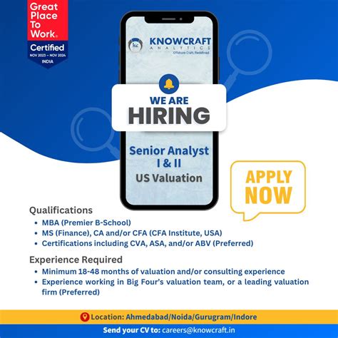 Knowcraftanalytics Valuation Consulting Hiring Senioranalyst Job Vacancy
