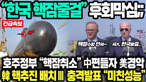 호주정부 중국편들며 핵잠수함 철회 바이든 늦은후회에도 한국 핵추진 배치Ⅲ 충격발표 미친성능 Youtube