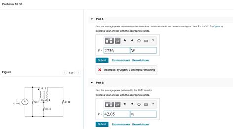 Solved Problem 10 38 Part A Find The Average Power Delivered Chegg