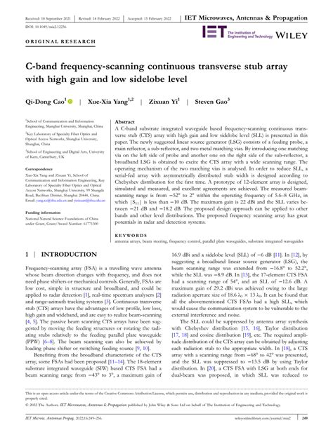 Pdf C‐band Frequency‐scanning Continuous Transverse Stub Array With