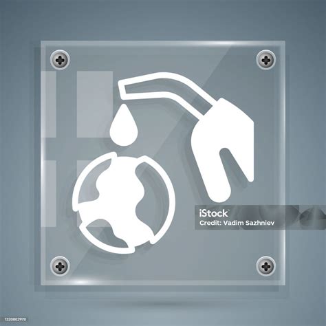 흰색 연료 노즐 은 회색 배경에 고립 된 행성 지구 아이콘에서 오일이나 가솔린을 펌핑 생태 학적 개념 정사각형 유리 패널 벡터 0명에 대한 스톡 벡터 아트 및 기타 이미지