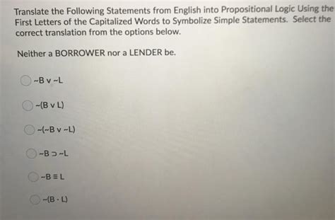 Solved Translate The Following Statements From English Into