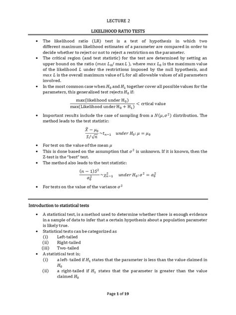 lecture 2 formulation hypothesis likelihood ratio tests and basic