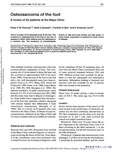 Osteosarcoma Of The Foot 52 Patients Pdf Diseases And Disorders