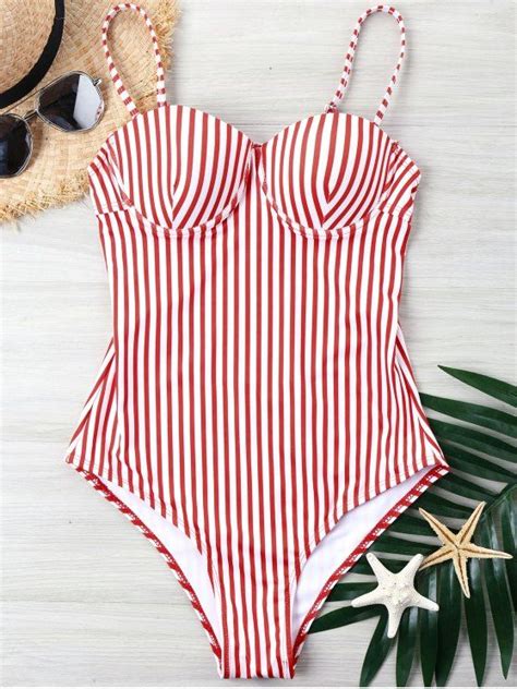 21 Off 2021 Striped High Cut One Piece Swimsuit In Red Zaful