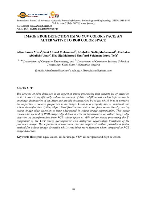 Pdf Image Edge Detection Using Yuv Color Space An Alternative To Rgb