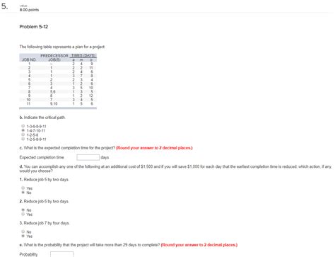 solved value 8 00 points problem 5 12 the following table