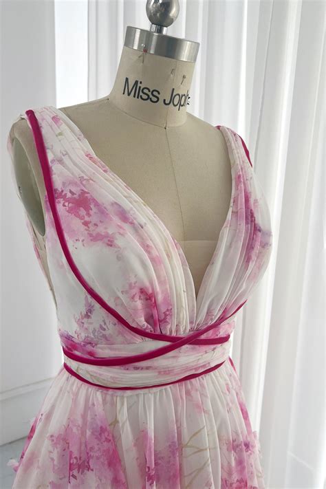 Missjophiel V Neck Floral Mini Dress With Handmade Flowers