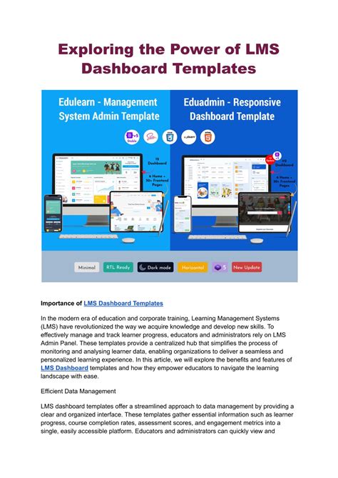 Ppt Exploring The Power Of Lms Dashboard Templates Powerpoint