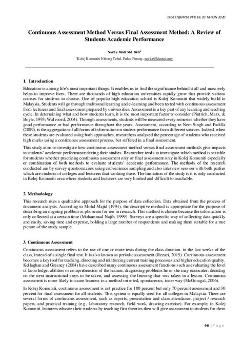 Pdf Continuous Assessment Method Versus Final Assessment Method A