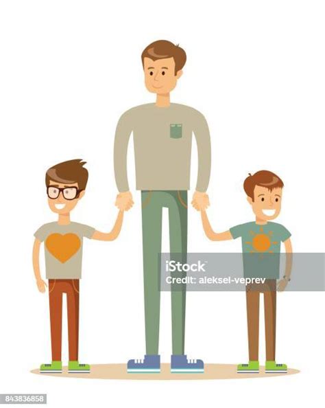 좋은 시간을 보내고 그의 두 아이 함께 아버지의 초상화 가족 3 명에 대한 스톡 벡터 아트 및 기타 이미지 3 명 가족