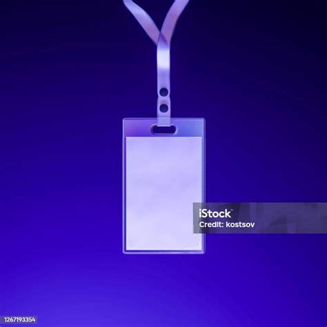 선명한 파란색 배경에 복사 공간이있는 흰색 끈과 빈 흰색 배지 빈 공간입니다 3d 렌더링 0명에 대한 스톡 사진 및 기타 이미지 Istock