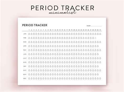 Minimal Period Tracker Digital Women Period Planner Landscape