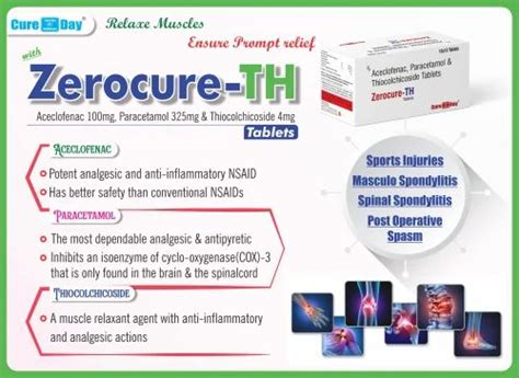 Aceclofenac 100mg Paracetamol 325mg Thiocolchicoside 4mg Tab