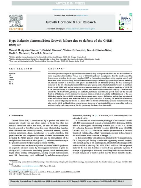 Pdf Hypothalamic Abnormalities Growth Failure Due To Defects Of The