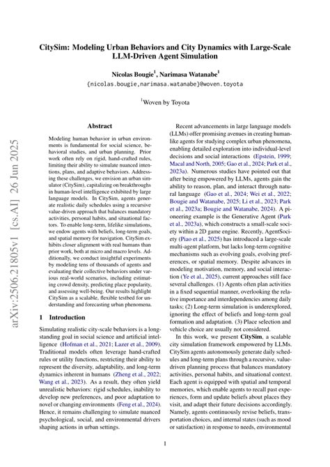 Pdf Citysim Modeling Urban Behaviors And City Dynamics With Large Scale Llm Driven Agent