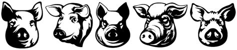 Mascotte De Tête De Cochon Logo Porcin Ensemble Dillustrations De Porc