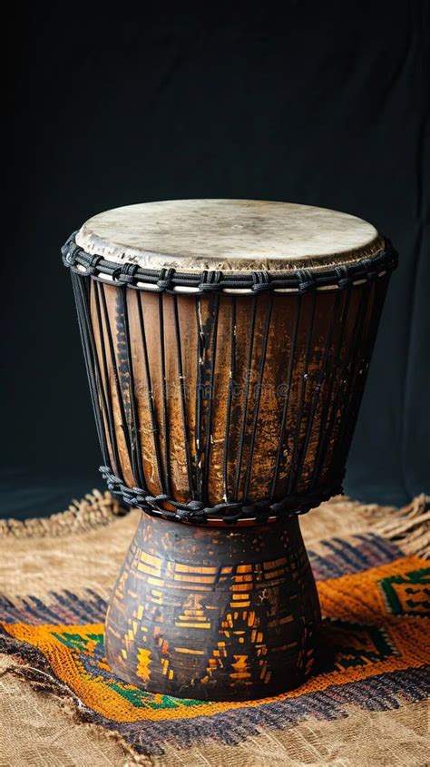 Handcrafted Wooden Djembe Detailed Rope Tuning System On A Solid