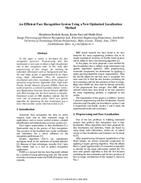 Pdf An Efficient Face Recognition System Using A New Optimized