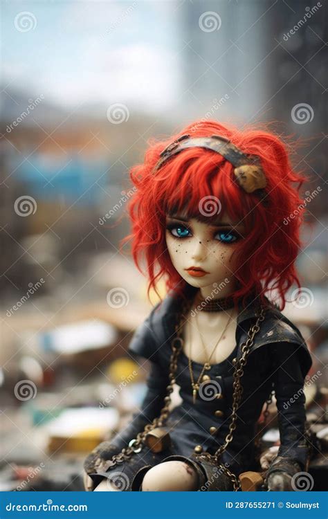 Neglected And Lonely Lifelike Doll With Bright Red Dyed Hair In