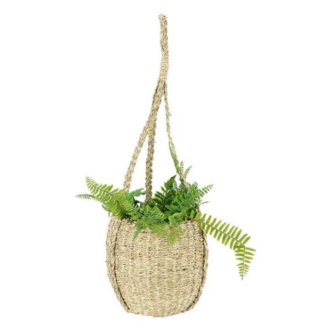 Handwoven Hanging Seagrass Basket Planter With Plastic Lining Holds 7