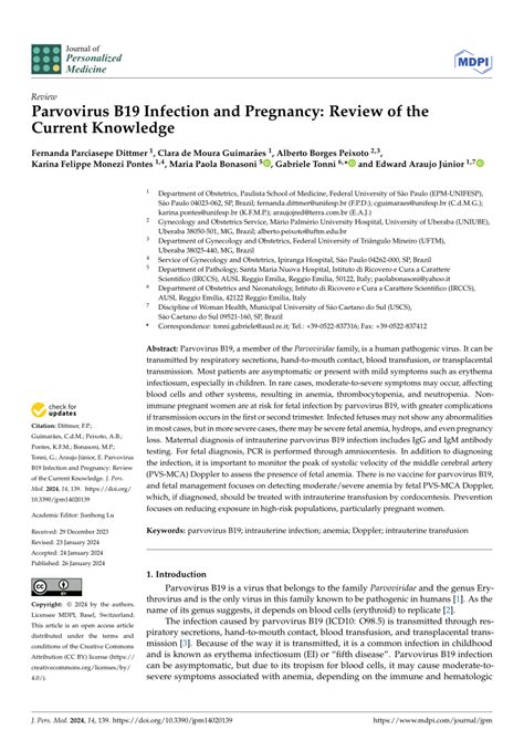Pdf Parvovirus B19 Infection And Pregnancy Review Of The Current
