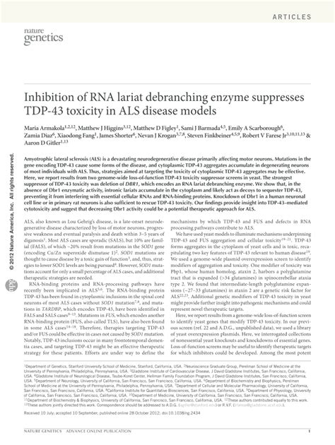 Inhibition Of Rna Lariat Debranching Enzyme Suppresses Tdp 43 Toxicity