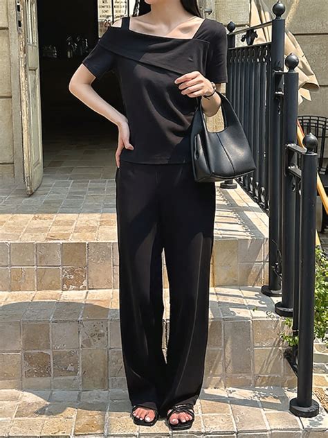 [ 5˚c쿨링감] [꾸안꾸룩 여리쇄골라인] [44 120] 모하디크 쿨링 플랩 언발 오프숄더 밴딩 팬츠 투피스 세트 여름 썸머 신상 데일리룩 빅사이즈 120사이즈 자체제작